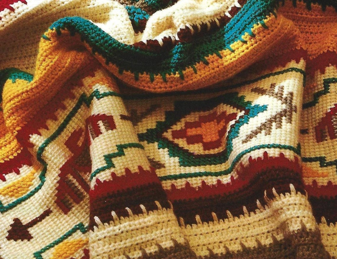 Vintage Crochet Pattern Navajo Indian Design Afghan PDF Instant Digital ...