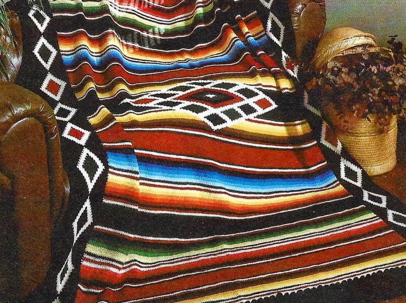 Vintage Knitting Pattern Mexican Blanket Southwestern Afghan - Etsy