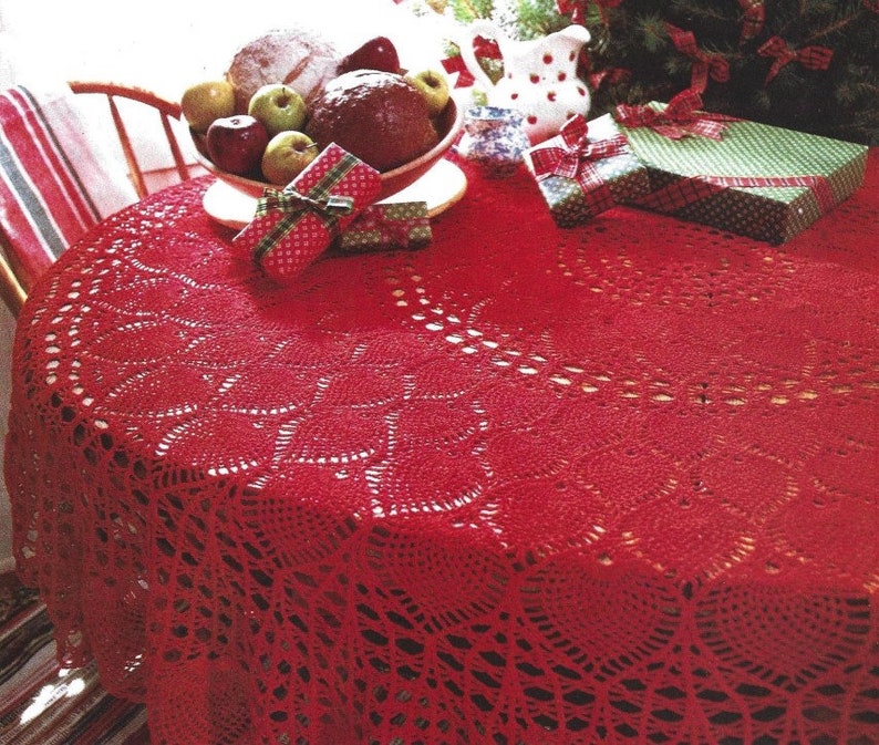Vintage Christmas Crochet Pattern Pineapple Lacy Round Tablecloth PDF ...