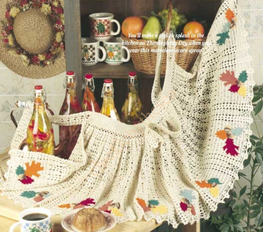 Vintage Crochet Apron Pattern Fall Leaves and Acorns PDF Instant ...