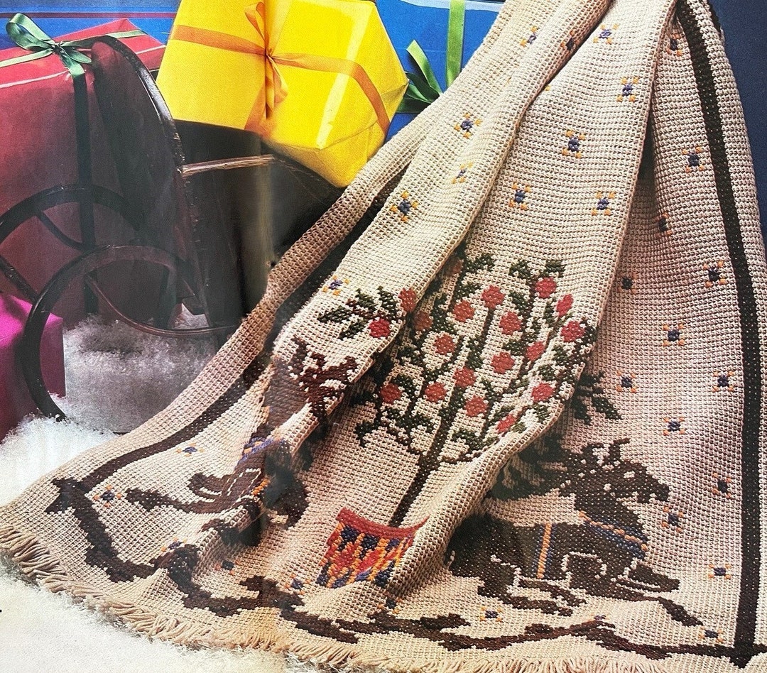 Vintage Crochet Pattern Charming Deer Scene Tapestry Afghan PDF Instant ...