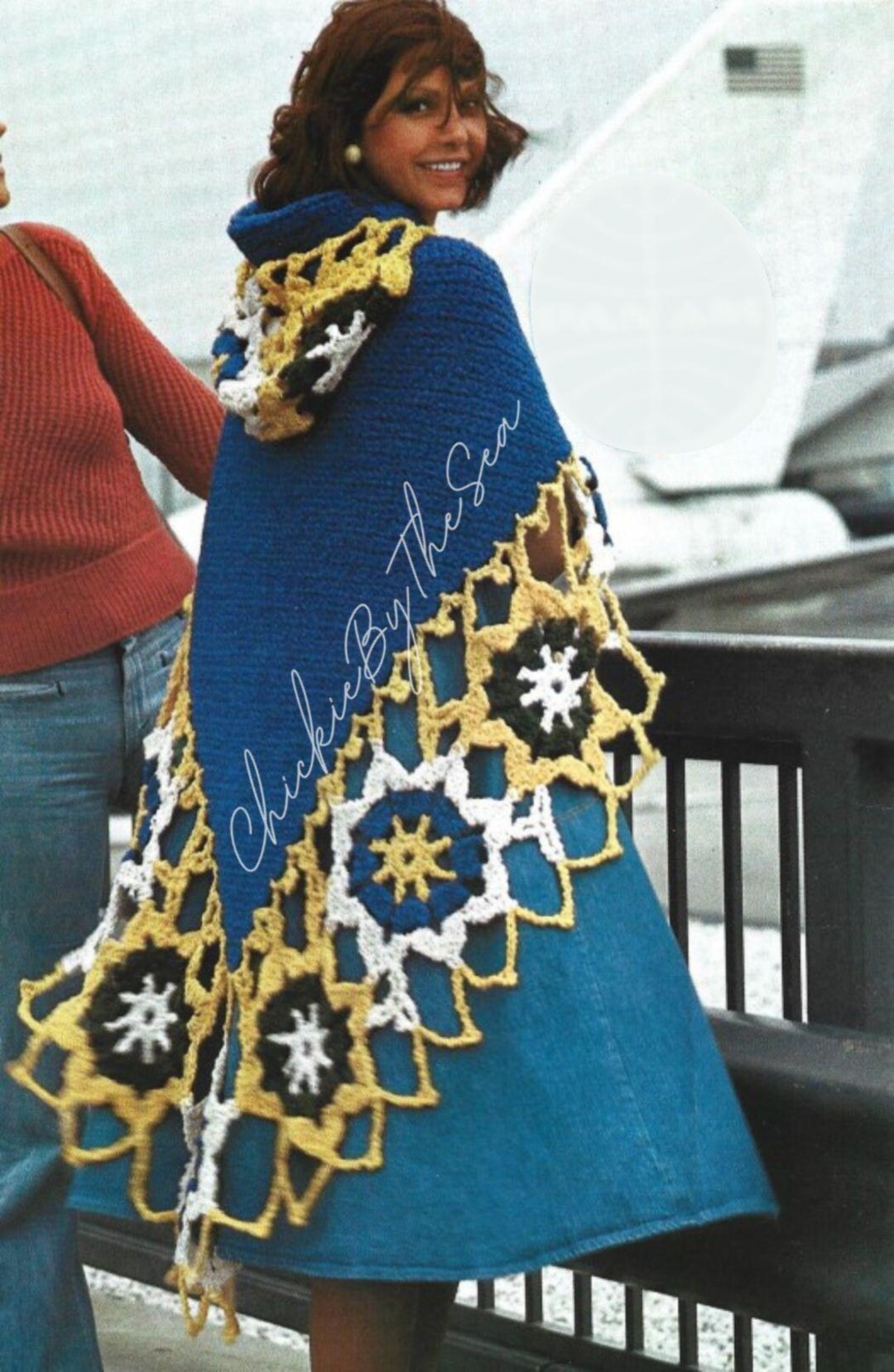 Vintage Crochet Pattern Flower Motif Triangle Shawl Wrap With Hood PDF ...