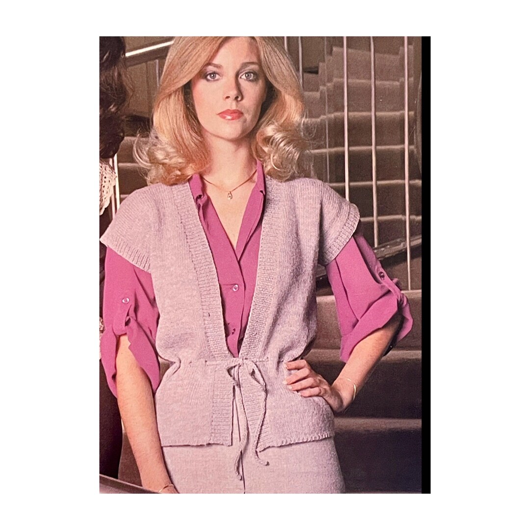 Vintage Knitting Pattern Open Front Cardigan Vest With Drawstring Waist ...