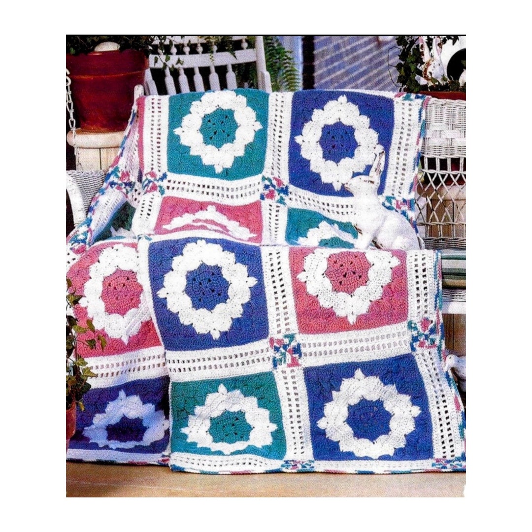 Vintage Crochet Pattern Granny Square Patchwork Afghan PDF Instant ...