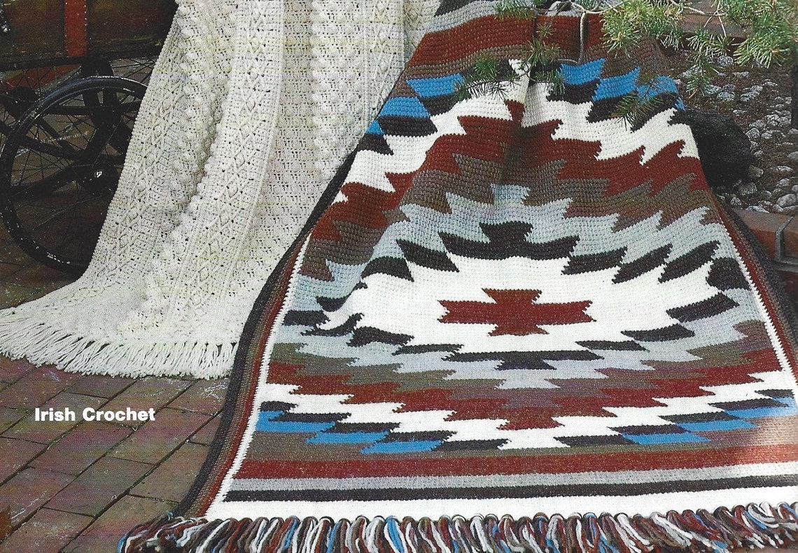 Vintage Crochet Patterns 2 Afghan Blankets Aztec Indian - Etsy