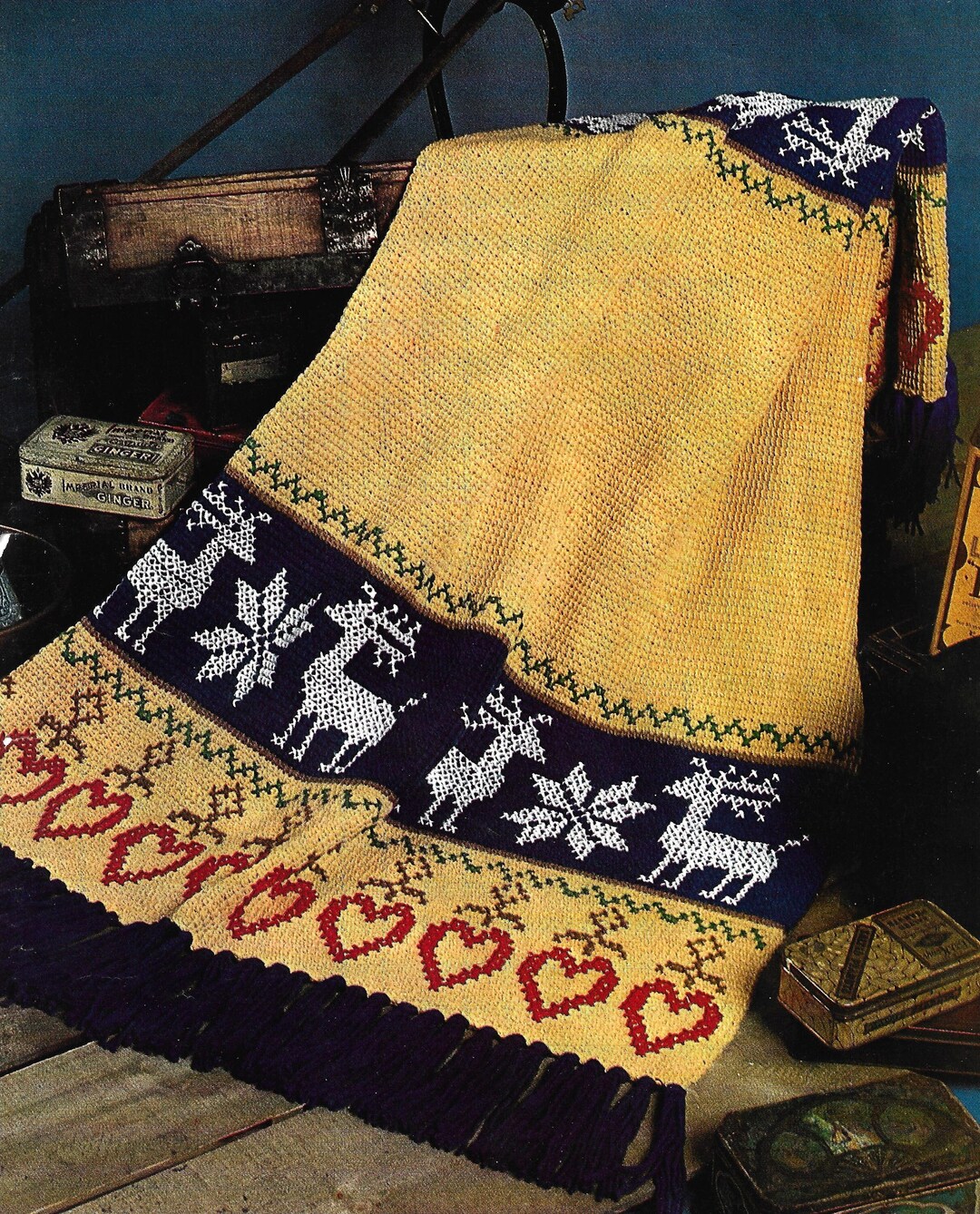 Vintage Christmas Crochet Pattern Nordic Deer and Snowflake Afghan PDF ...