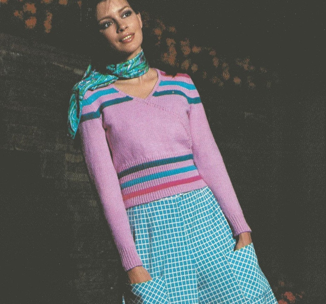 Vintage 70's Knitting Pattern Womens Pullover Waistcoat Sweater PDF ...