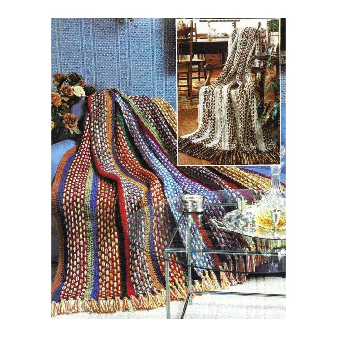 Vintage Crochet Pattern Ribbons of Color Afghan Blanket Multicolor ...