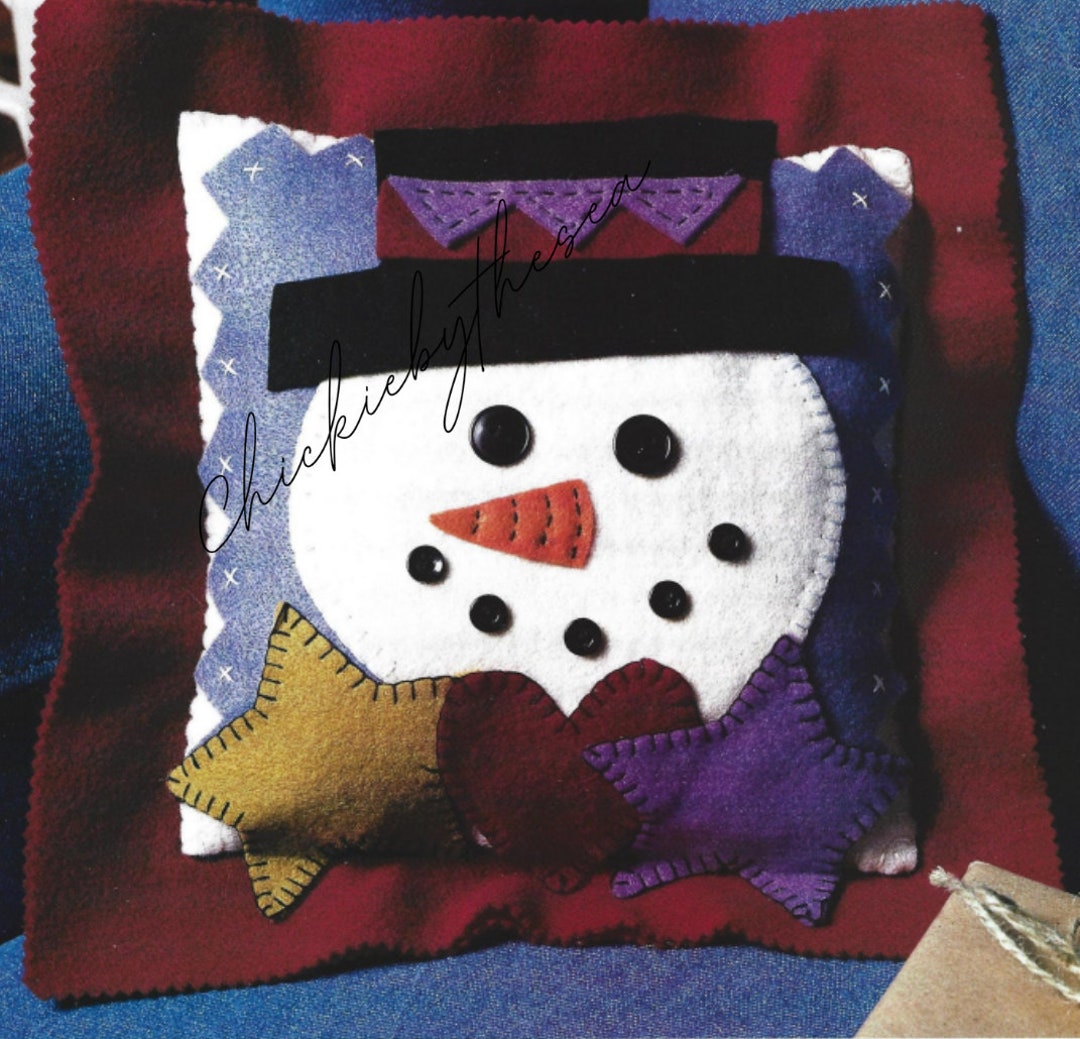 Vintage Holiday Sewing Pattern Plush 13" Smiling Snowman Felt Fabric ...