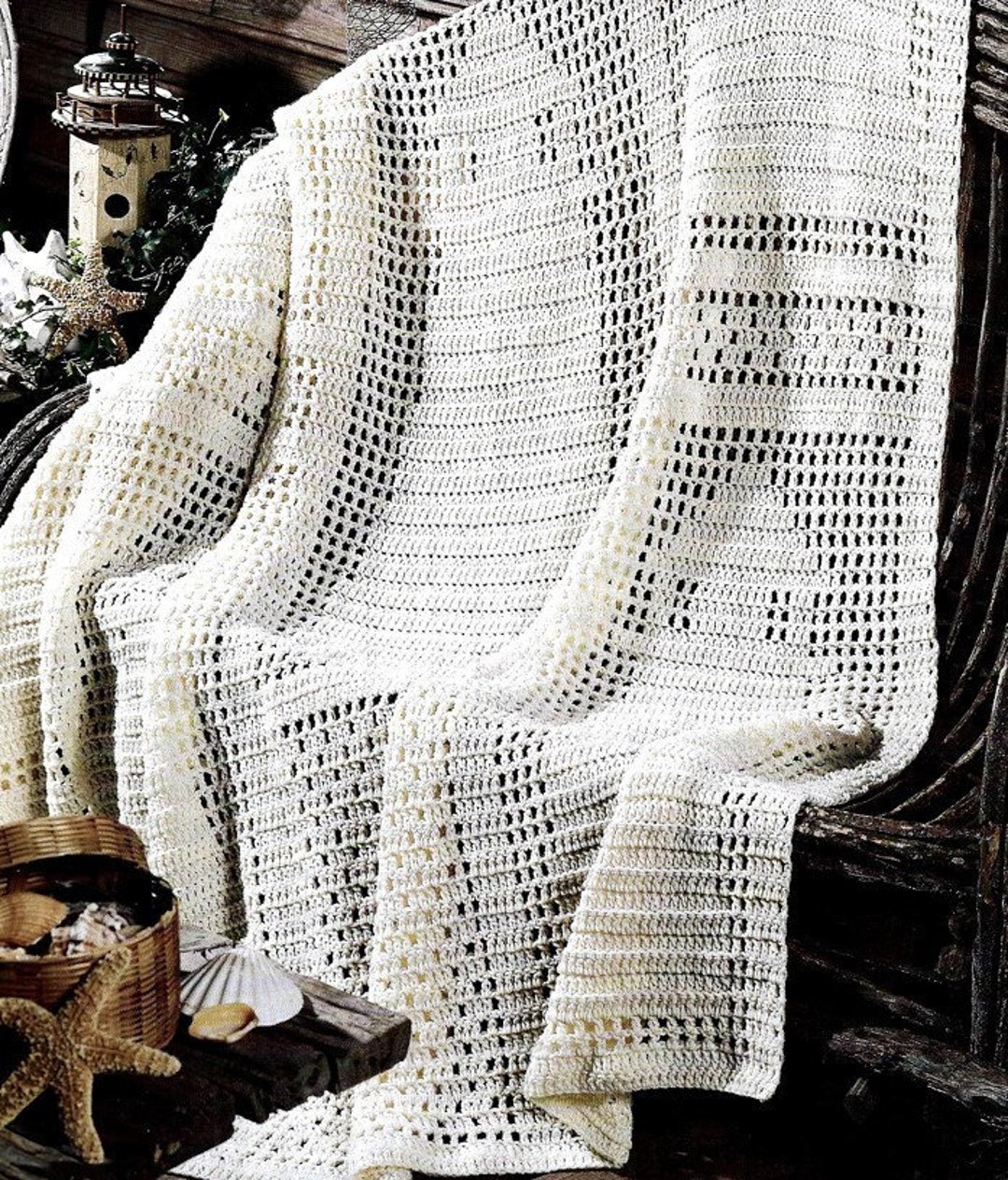 Vintage Filet Crochet Pattern Coastal Lighthouse Afghan PDF Instant ...