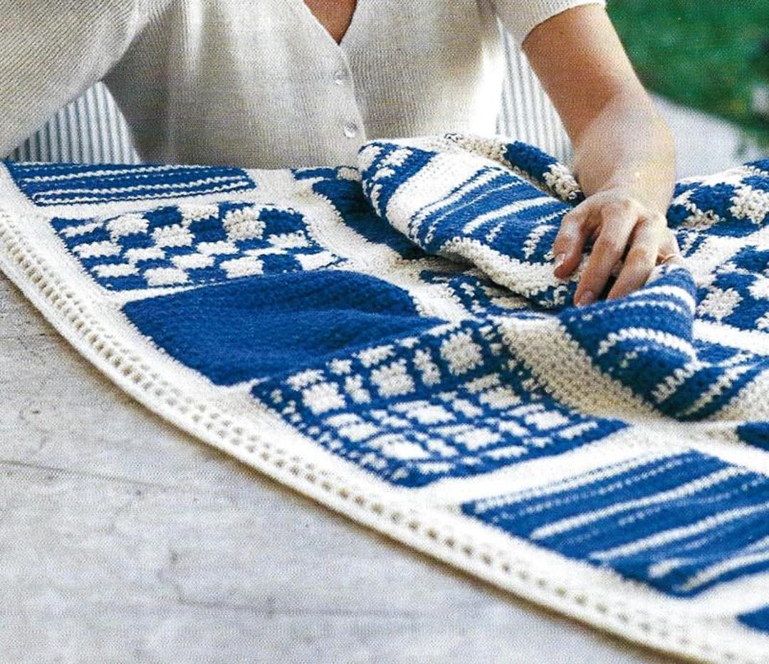 Vintage Crochet Pattern Seaside Sampler Afghan Square Motif Coastal ...