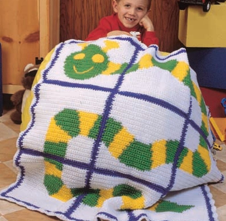 Vintage Kids Crochet Pattern Smiling Snake Afghan Blanket PDF - Etsy