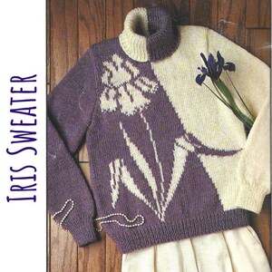 KNITTING PATTERN Iris Flower Sweater Jumper PDF Instant Download Womens ...
