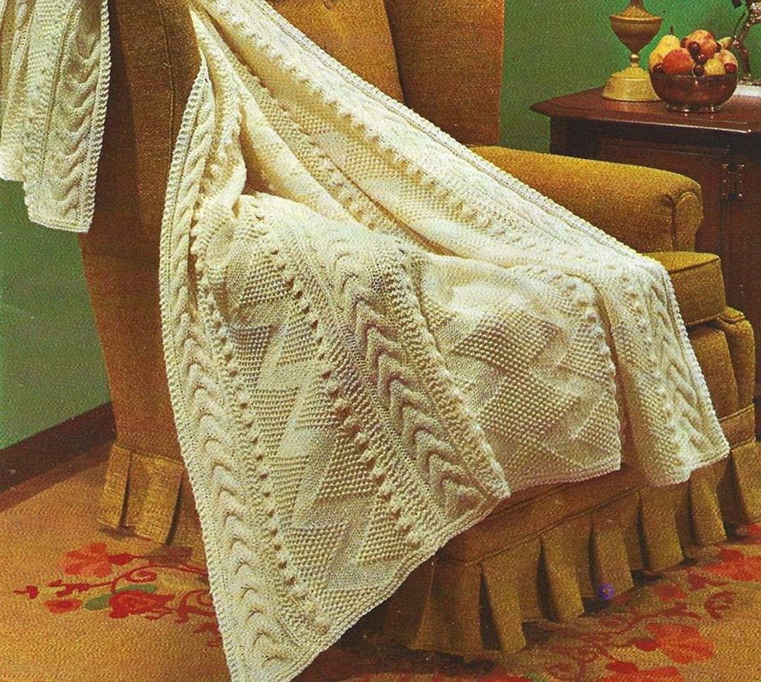Vintage Knitting Pattern Aran Fisherman Afghan Blanket PDF Instant ...