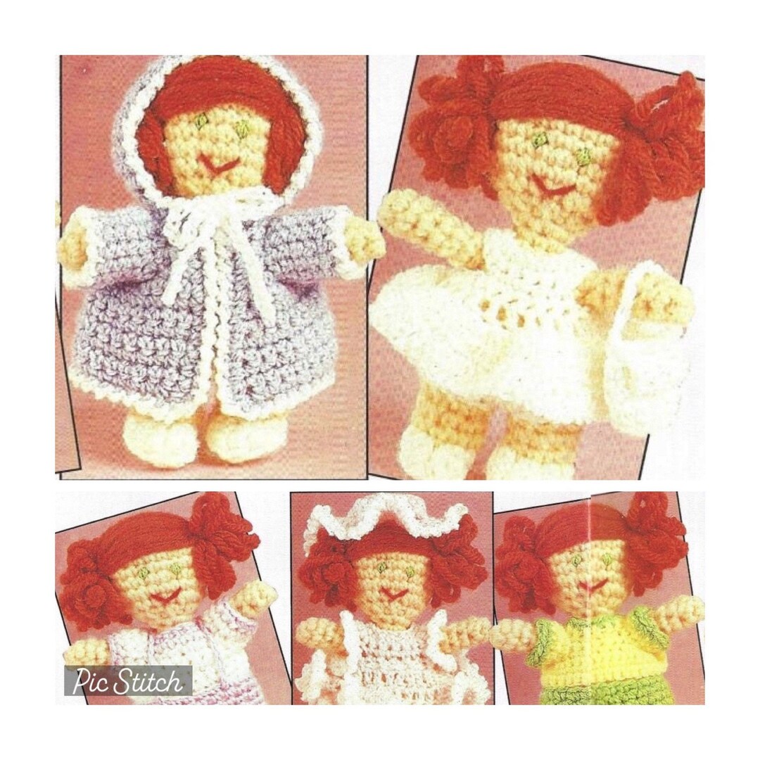 Vintage Crochet Doll Pattern Miniature Dolls 5 Different Outfits Kids ...