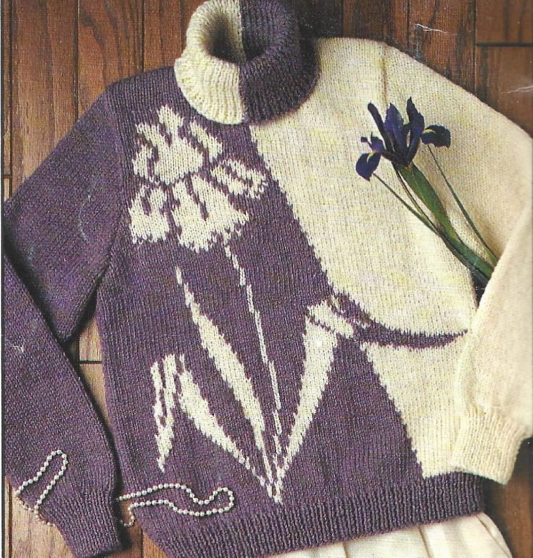 KNITTING PATTERN Iris Flower Sweater Jumper PDF Instant Download Womens ...