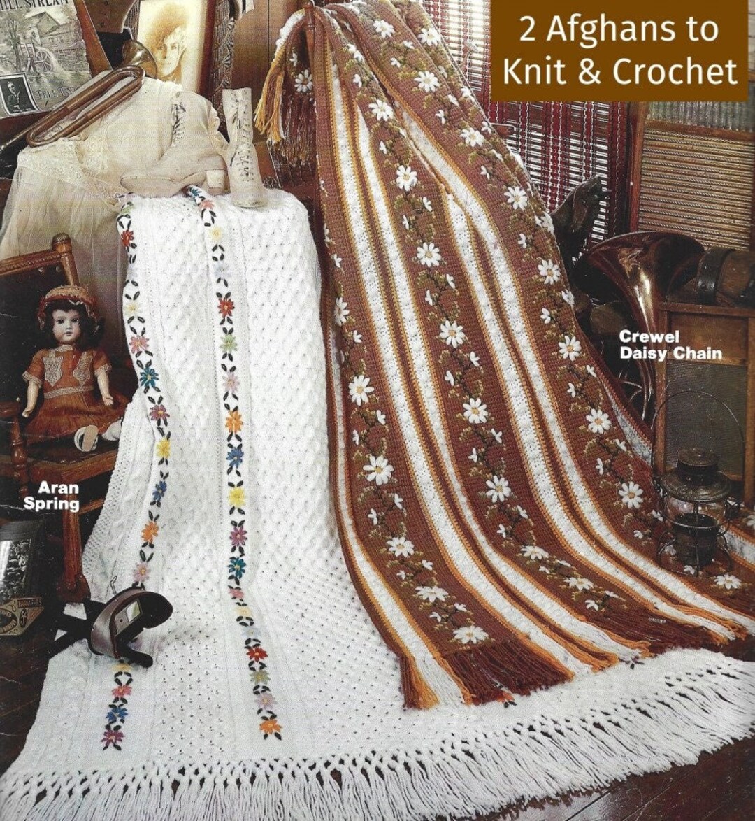Vintage Afghan Patterns Crochet and Knitting Aran Floral and Crewel ...