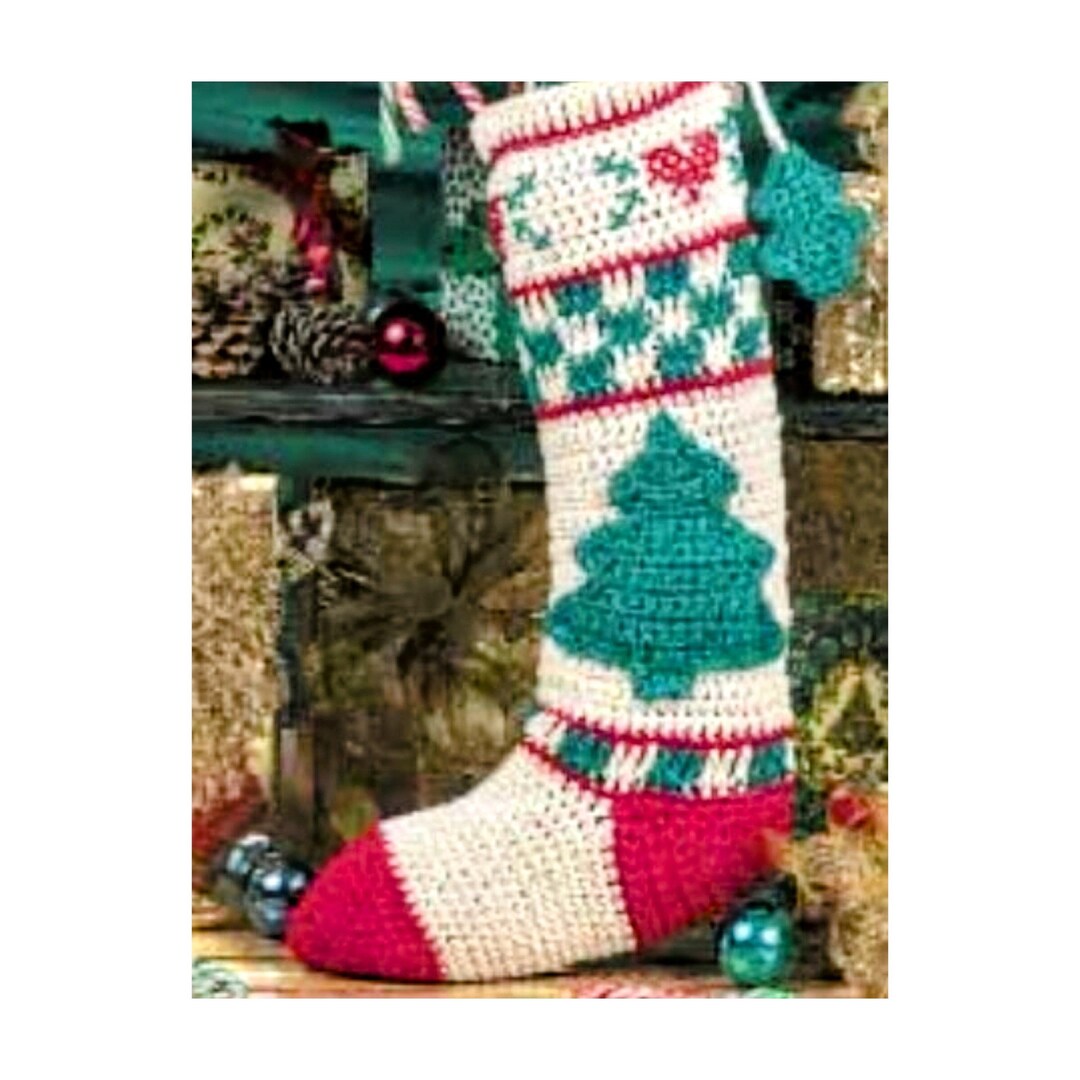 Vintage Crochet Pattern Fair Isle Christmas Stocking PDF Instant ...