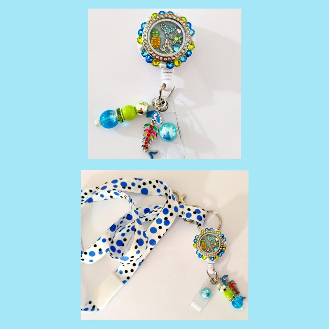 Mermaid in Under the Sea Lanyard and ID Badge Holder/blue Retractable ...