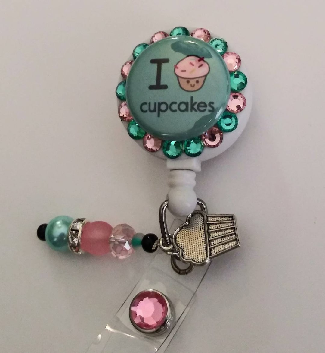 Handmade Cupcake Badge Reel: Beaded Charm, Slide Clip - Etsy