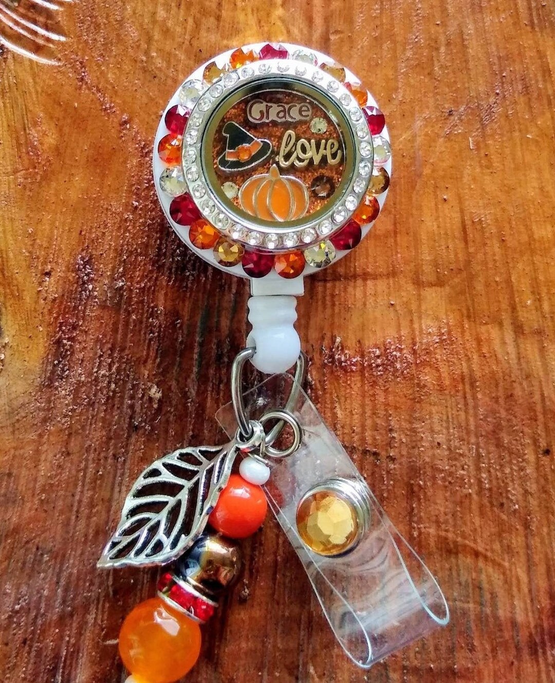 Fall Pumpkin Floating Locket ID Badge Reel - Etsy