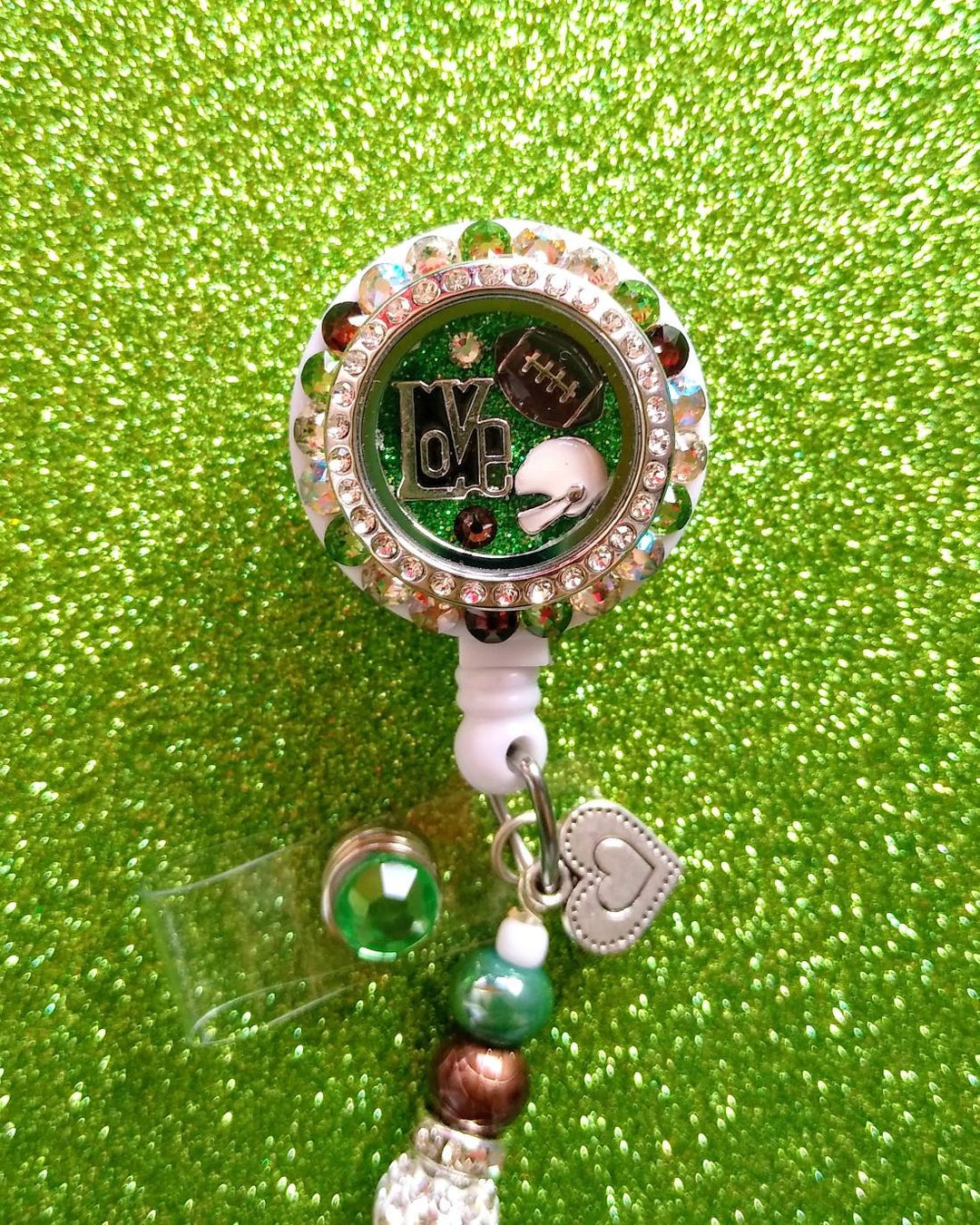Football Floating Locket Retractable ID Badge - Etsy