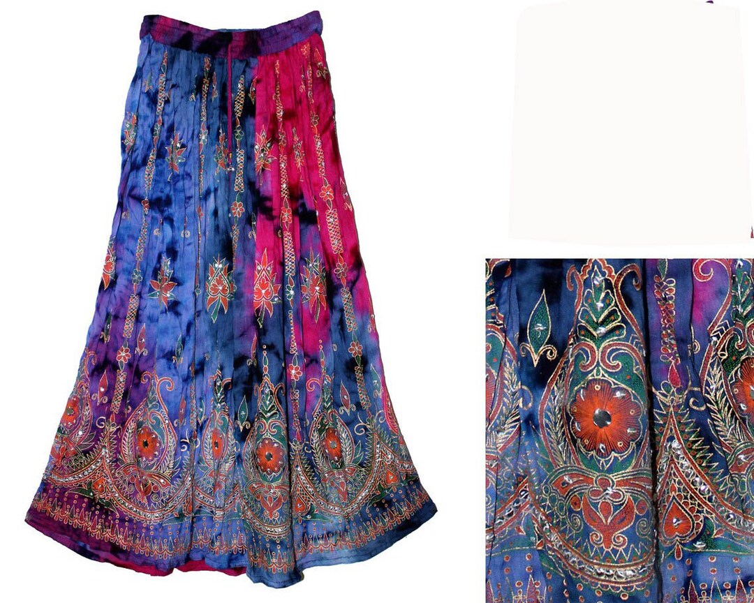 XS to 6XL Indian Ethnic Floral Long Maxi Sequin Skirt for Women Rayon ...