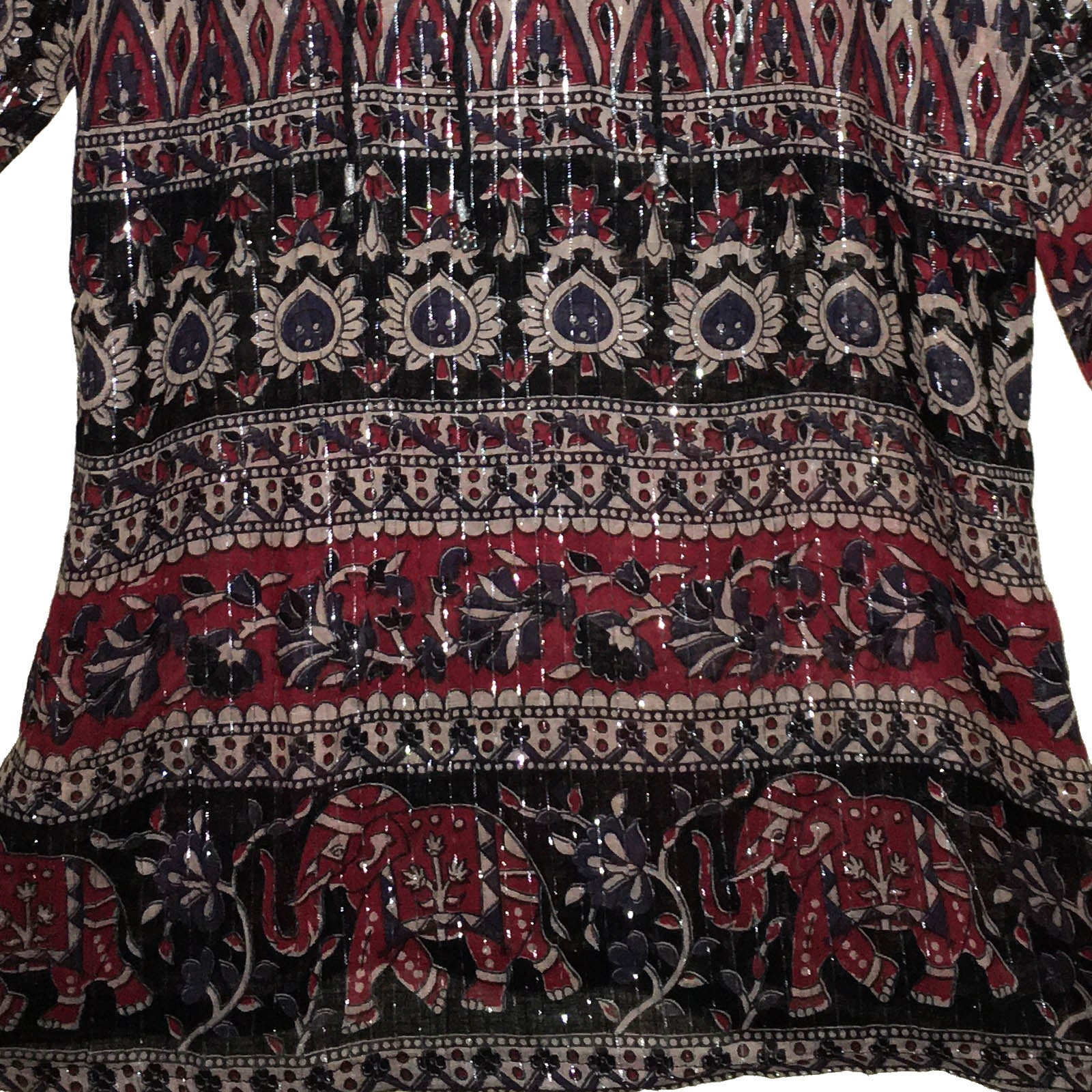 Indian Cotton Lurex Red Black Blouse Tunic for Women Elephant Peacock ...