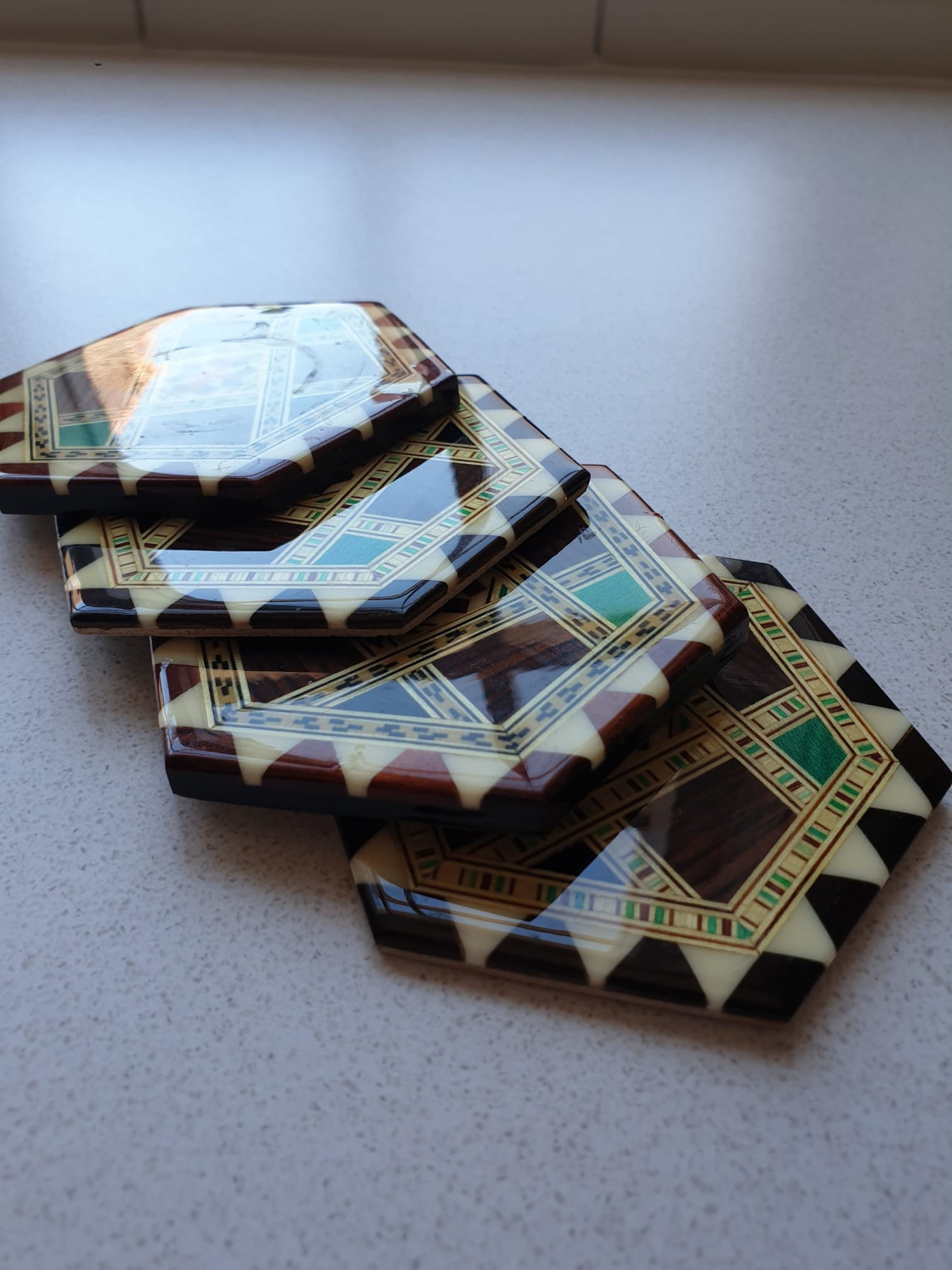 Mosaic Coaster Set Wood and Bone - Etsy