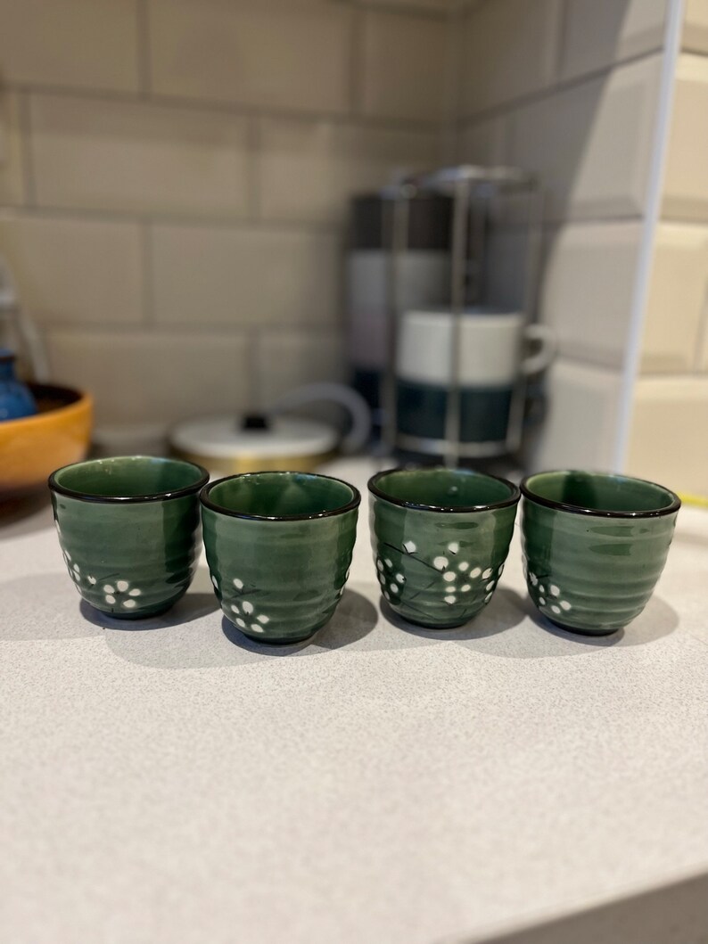 Green Japanese Handless Ceramic Tea Cups - Etsy