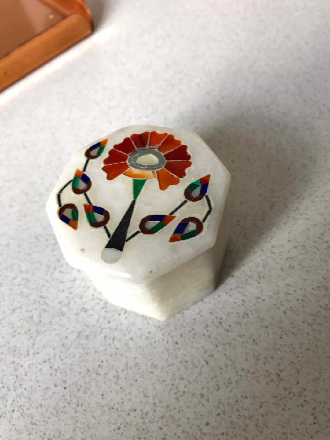 Malachite Box, Marble Ring Box, Pietra Dura Handmade Salt Celler, White ...