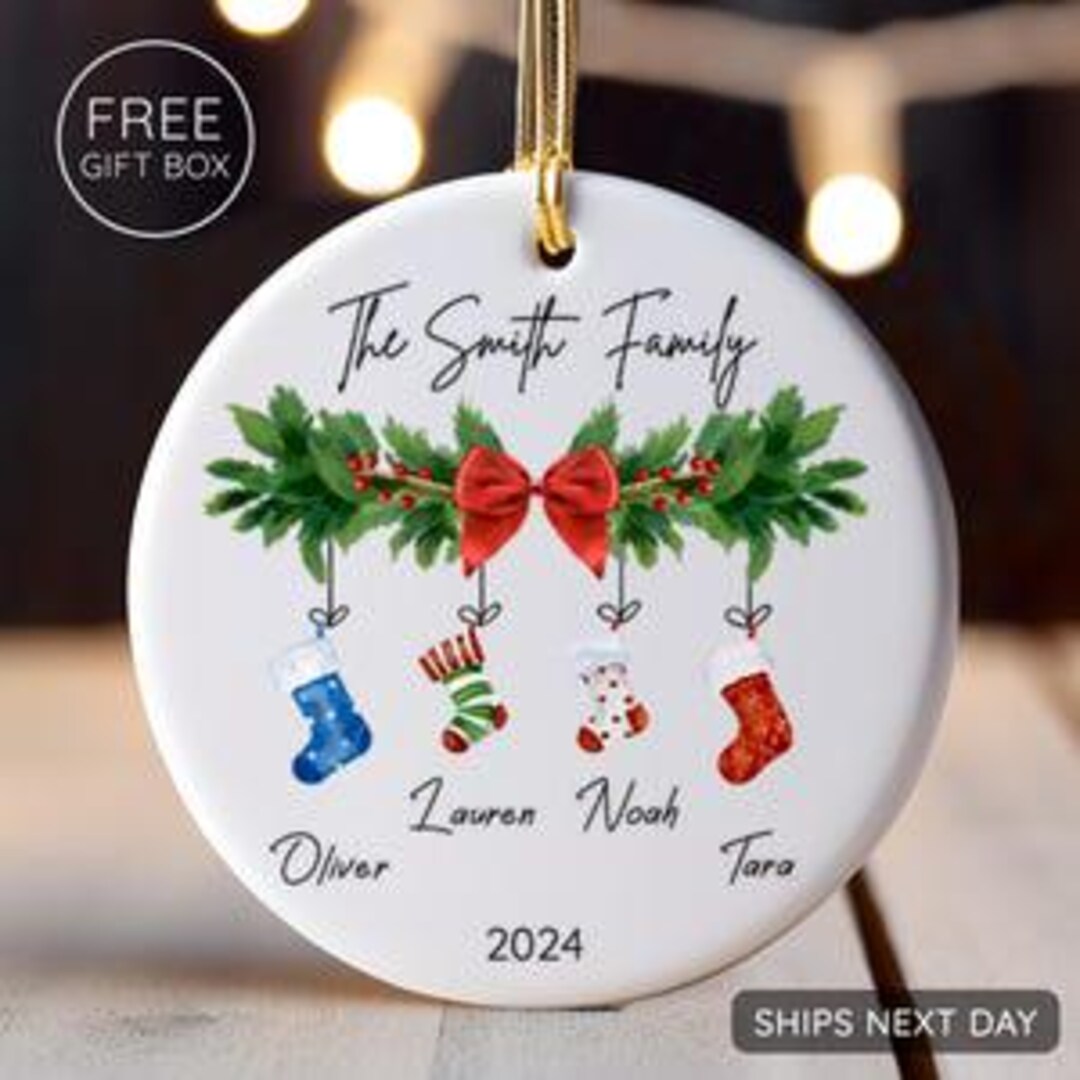 Personalized Family of 4 Ornament, Custom Family Stocking Ornament With ...