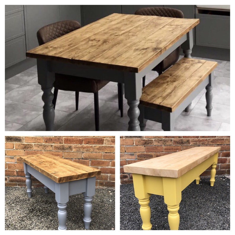 Farmhouse Dining Table With Bench Handmade Dining Table Set | Etsy