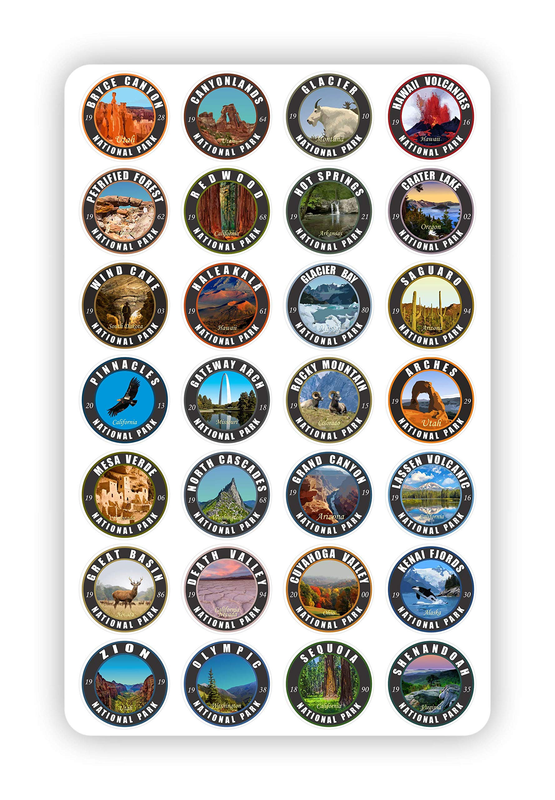 Stickers Gift Set US National Parks USA Round Sticker: Complete ...