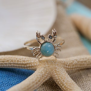 Crab Ring - 925 Sterling Silver Crab Ring With Larimar and Black Spinel ...