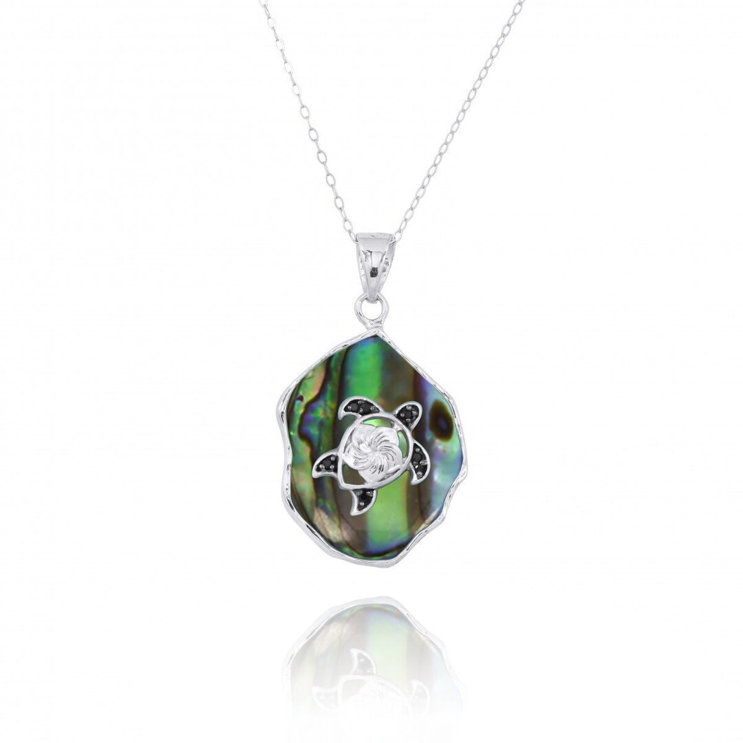 Sea Turtle Necklace - Sterling Silver Abalone Shell Pendant With Turtle ...