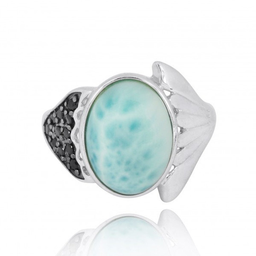 Mermaid Tail Ring - Larimar and Black Spinel - Elegant Nautical Beach ...