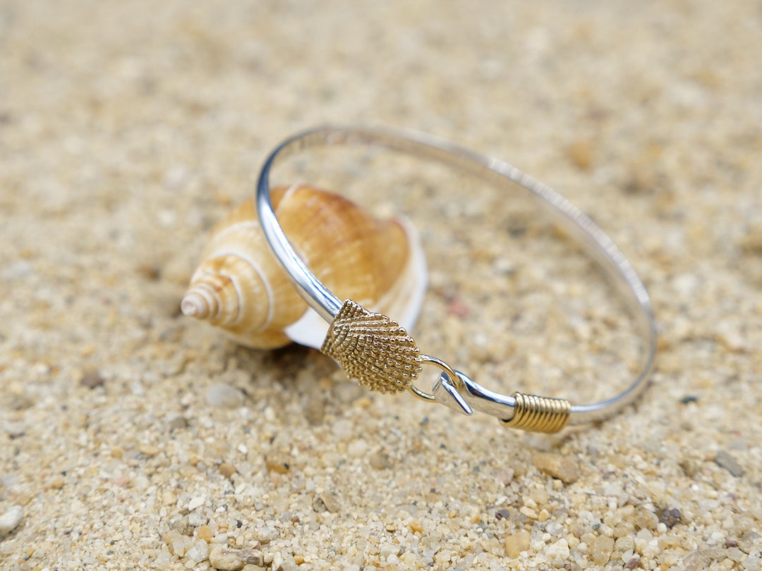 Seashell Design Bangle - Elegant Sterling Silver Bangle With 18K Gold ...