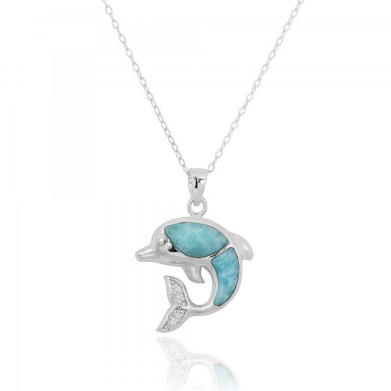 Dolphin Necklace - Sterling Silver Dolphin Pendant With Larimar and ...