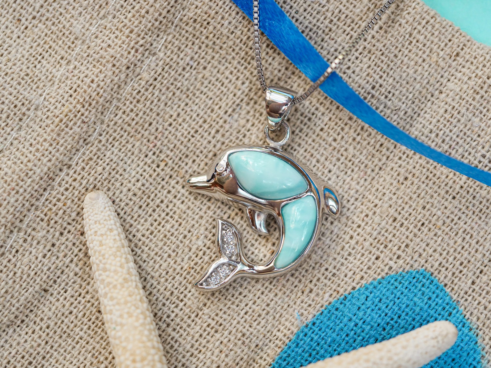 Dolphin Necklace - Sterling Silver Dolphin Pendant With Larimar and ...