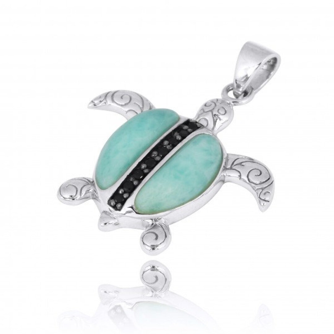 Larimar Sea Turtle Necklace - Larimar and Black Spinel Turtle Pendant ...