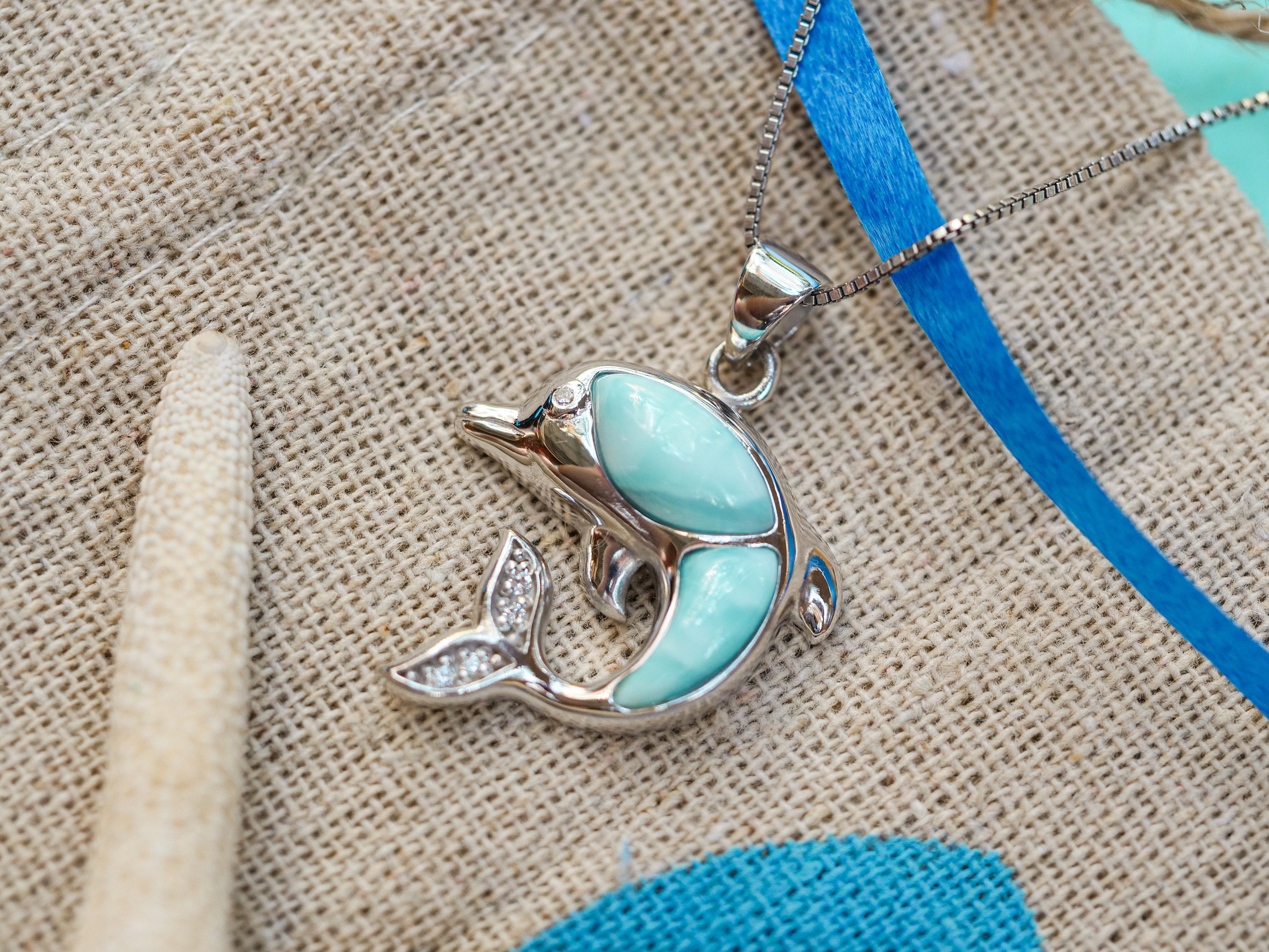 Dolphin Necklace - Sterling Silver Dolphin Pendant With Larimar and ...