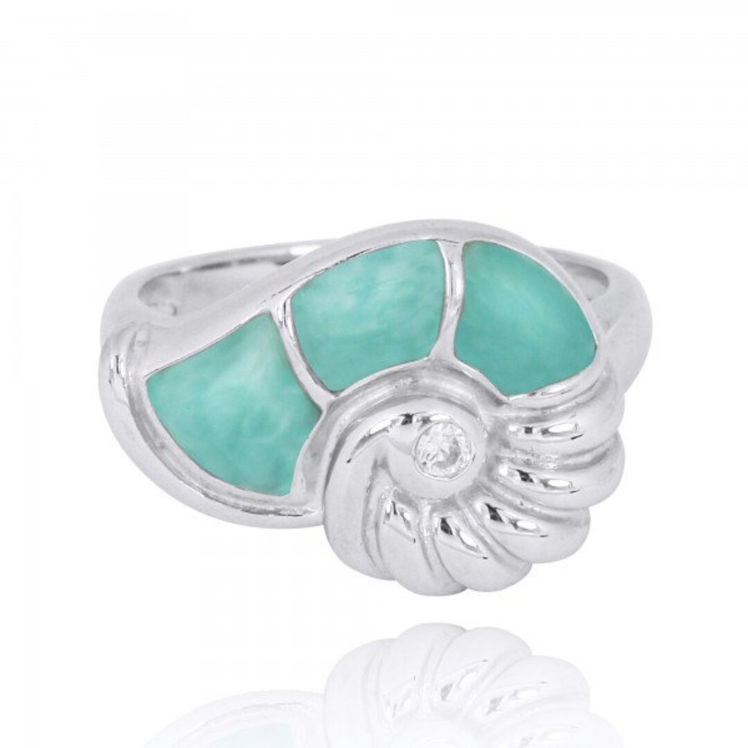 Silver Seashell Ring With Larimar and White CZ - Elegant Sea Life and ...