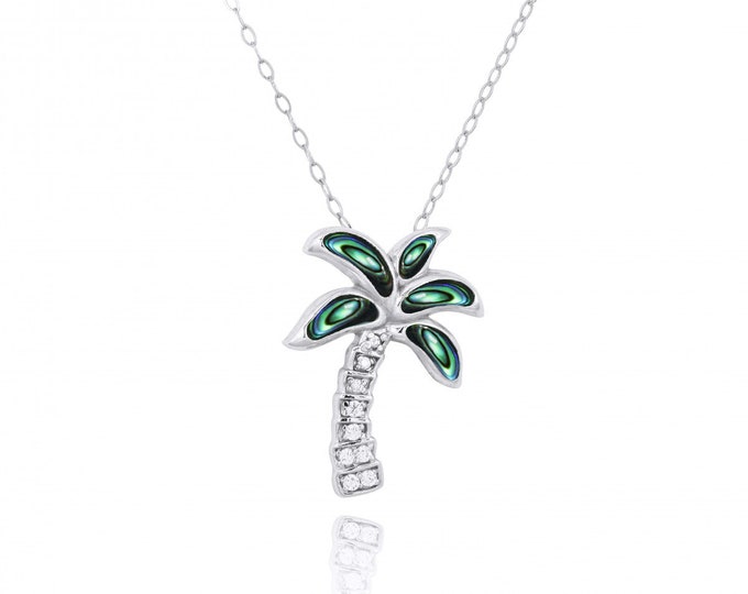 Palm Tree Necklace sterling Silver Palm Tree Necklace With Abalone ...