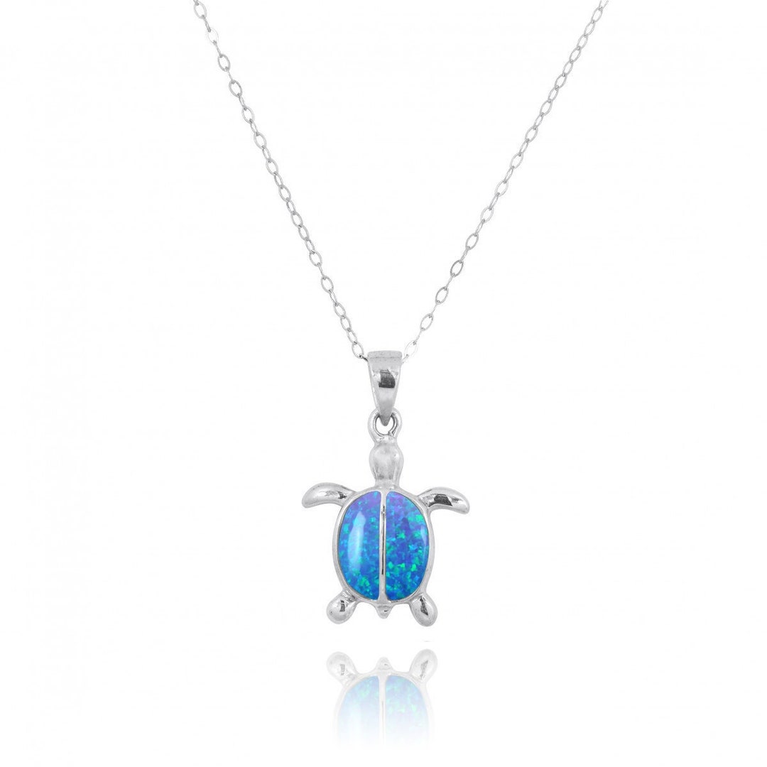 Turtle Necklace - Sterling Silver Turtle Pendant With Simulated Blue ...