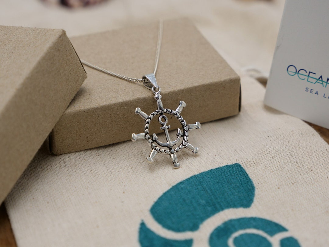 Anchor Necklace Sterling Silver Ship Wheel Pendant With 925 Sterling ...