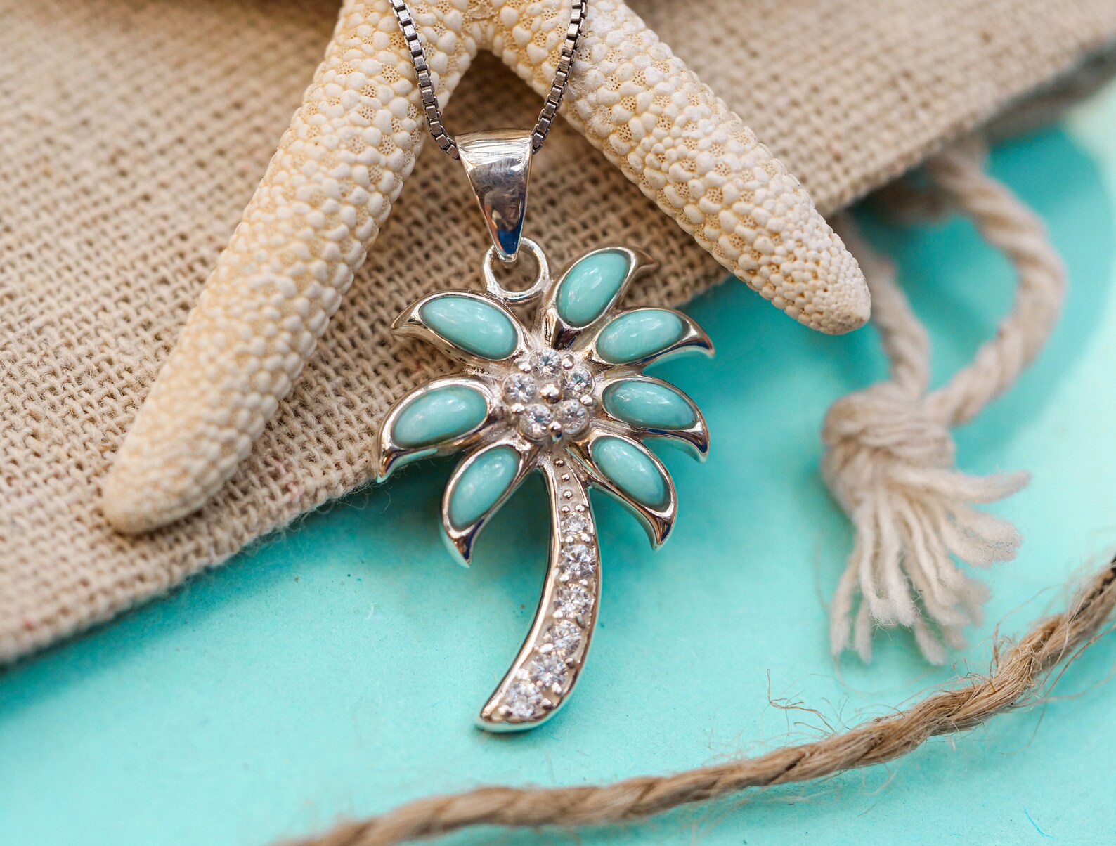 Palm Tree Necklace Stunning Sterling Silver Larimar Palm Tree | Etsy