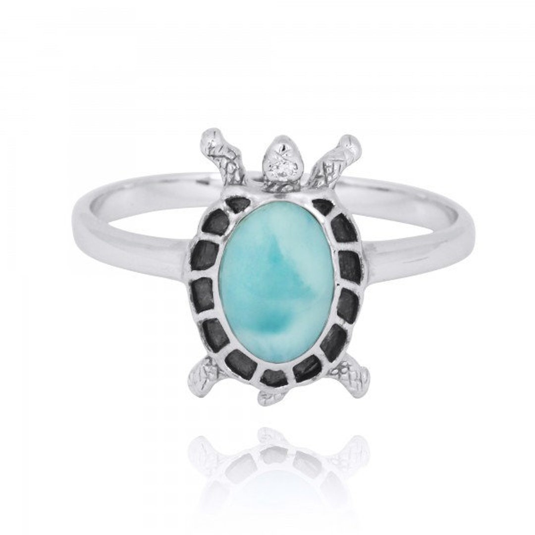 Turtle Ring With Larimar - 925 Sterling Silver Sea Turtle Ring With ...