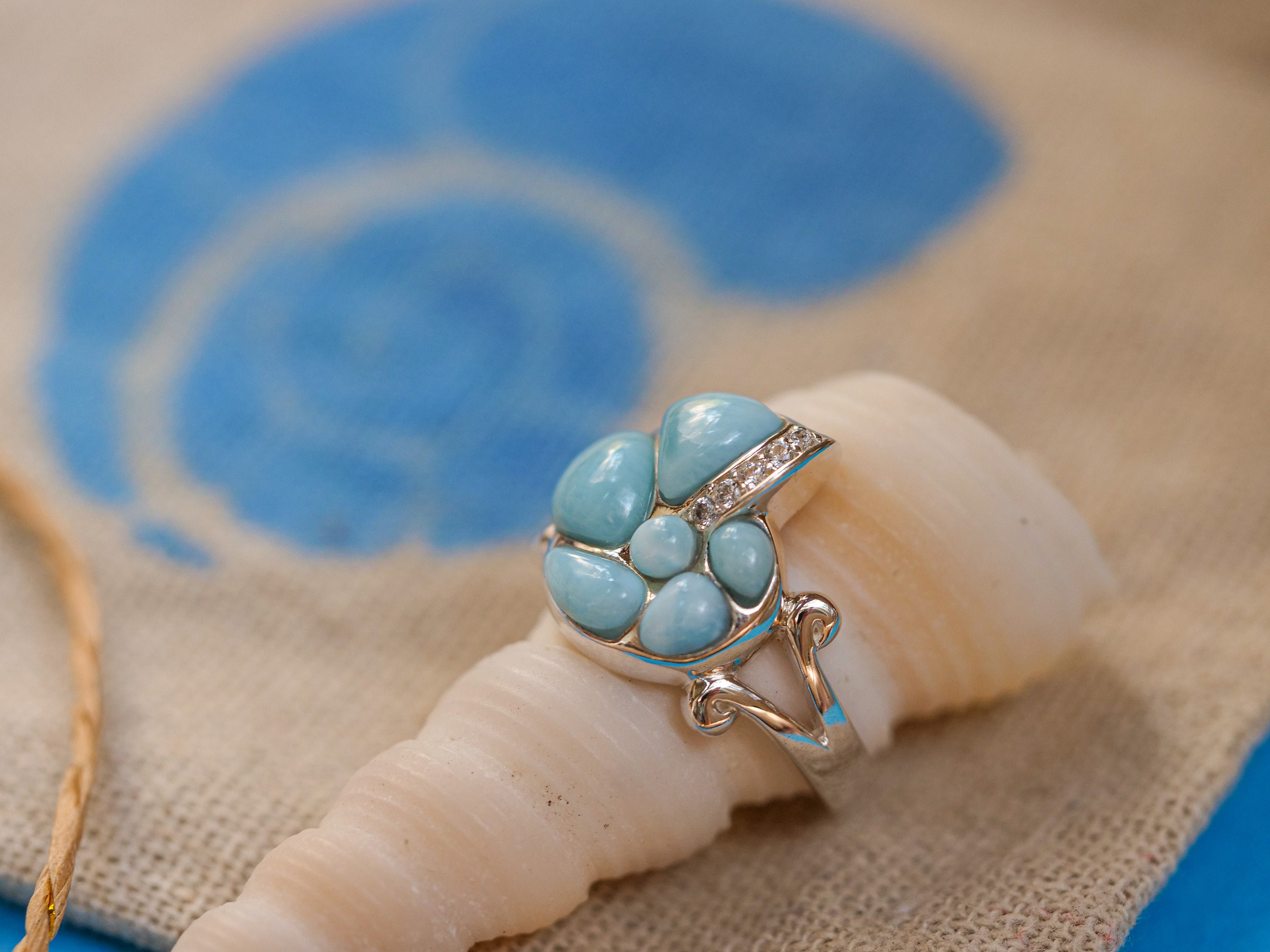 Increíble Anillo de concha marina de Larimar Larimar y | Etsy