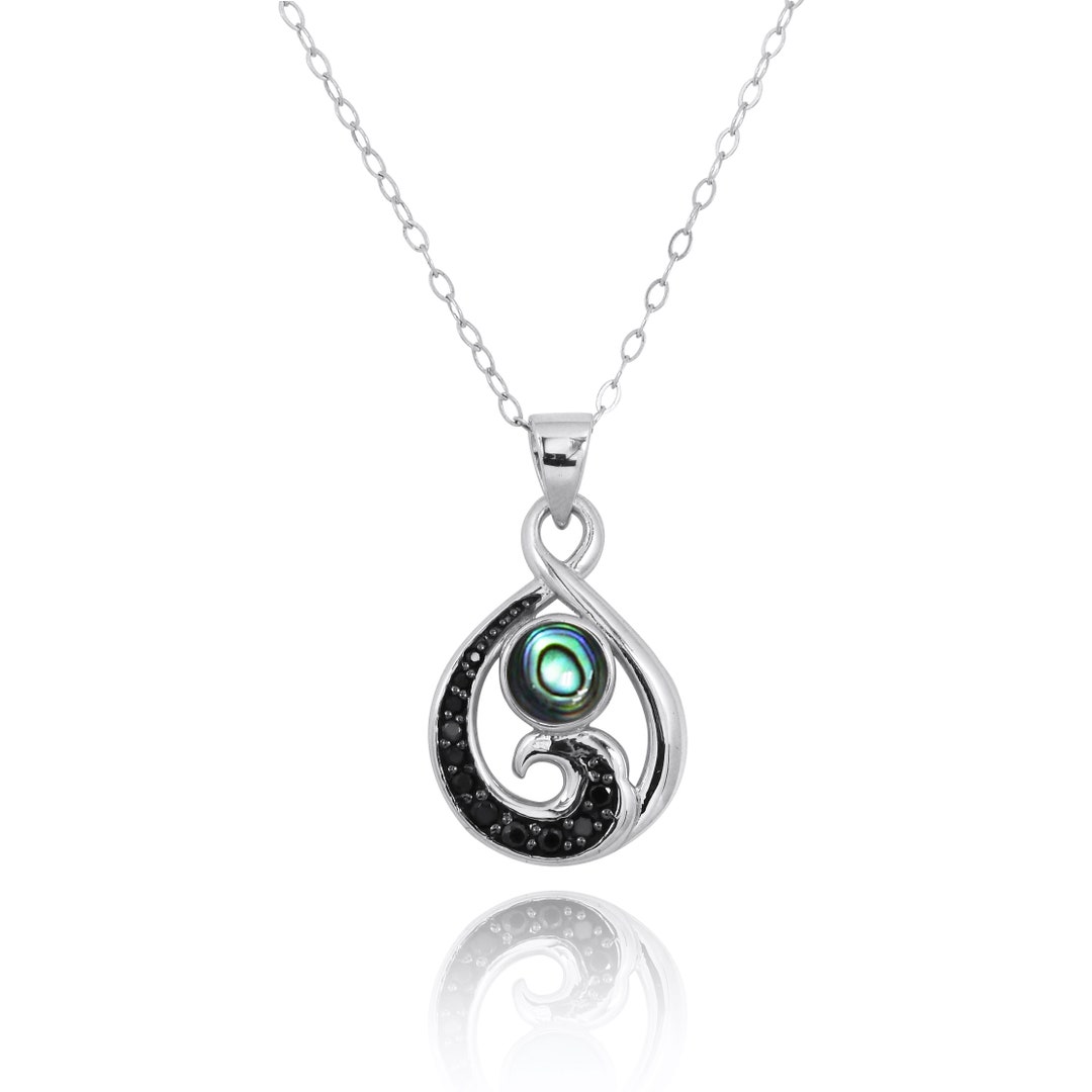 Black Spinel Necklace Sterling Silver Pendant With Black Spinel Wave